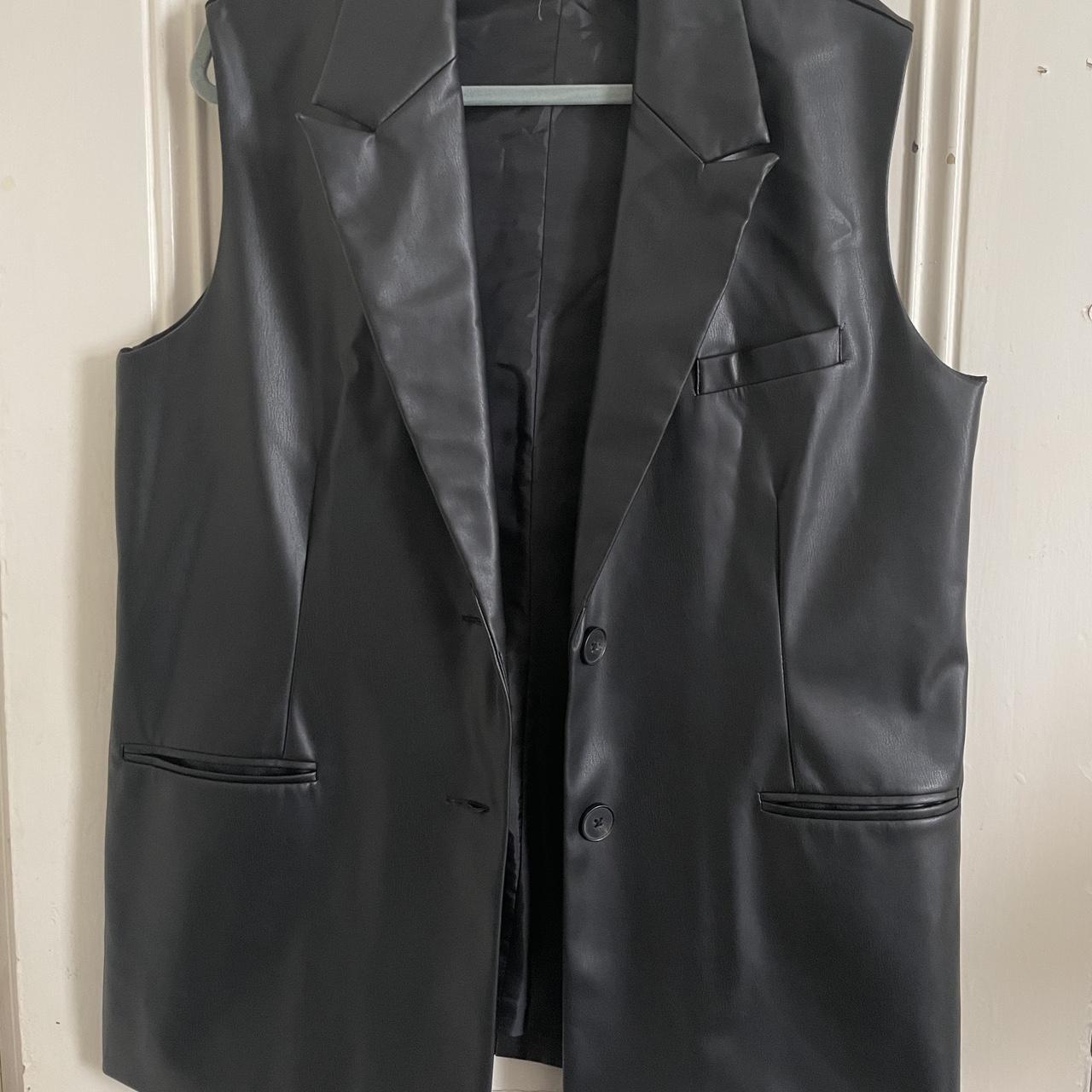 Faux leather cut off blazer perfect for a night out... - Depop