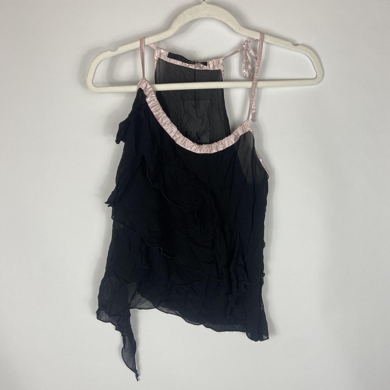 Super pretty black mesh ruffle asymmetric cami top... - Depop
