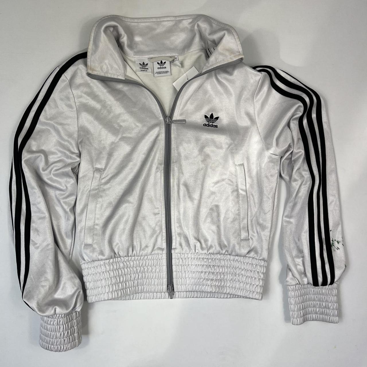 Adidas silver shiny track top zip up with ruched... - Depop