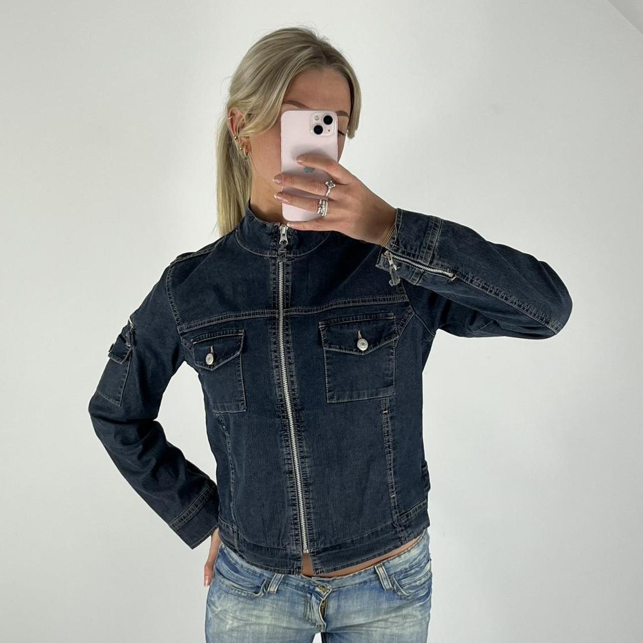 Dark wash blue denim jacket with full zip through... - Depop