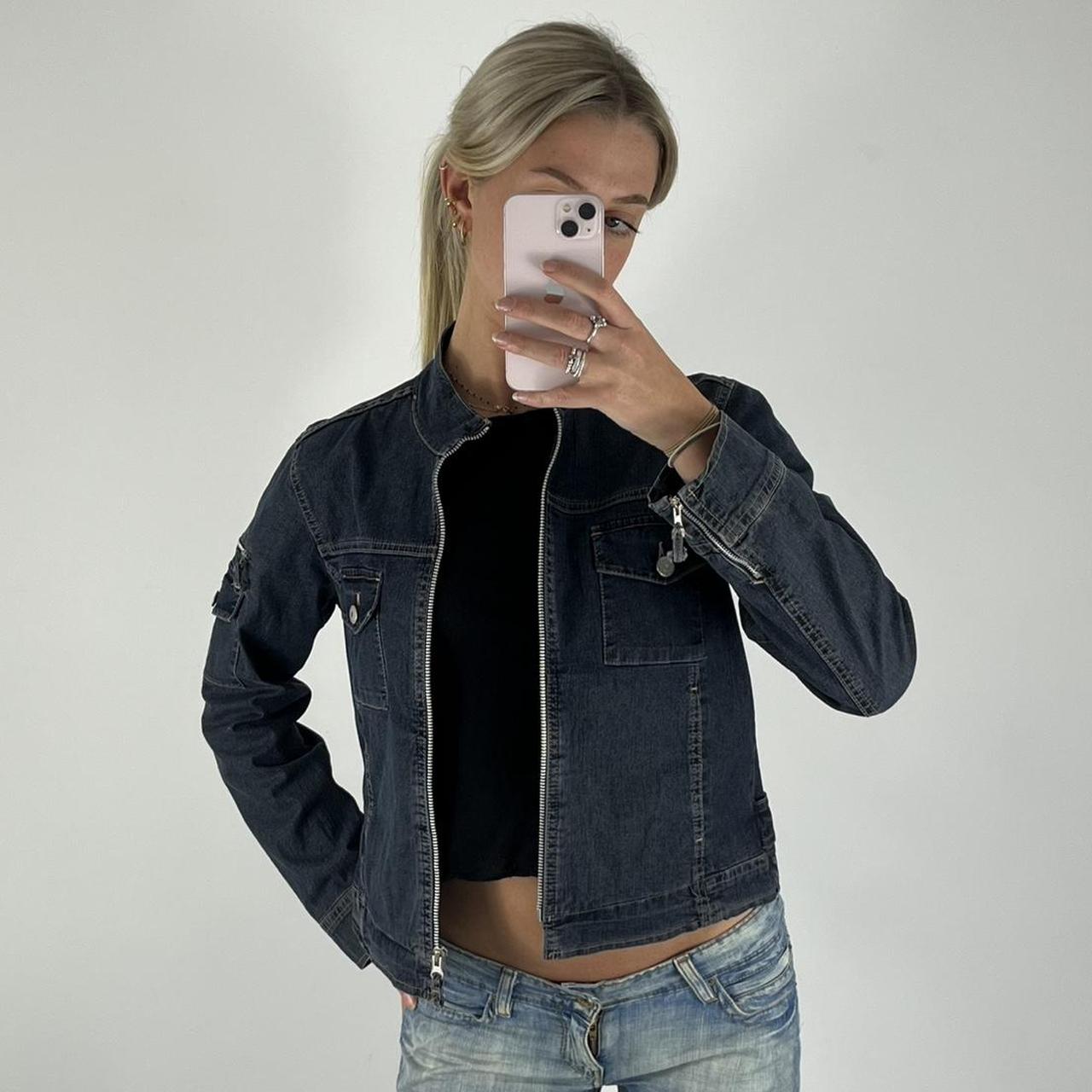 Dark wash blue denim jacket with full zip through... - Depop