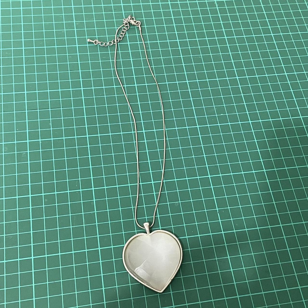 Large Perspex crystal heart necklace with silver... - Depop