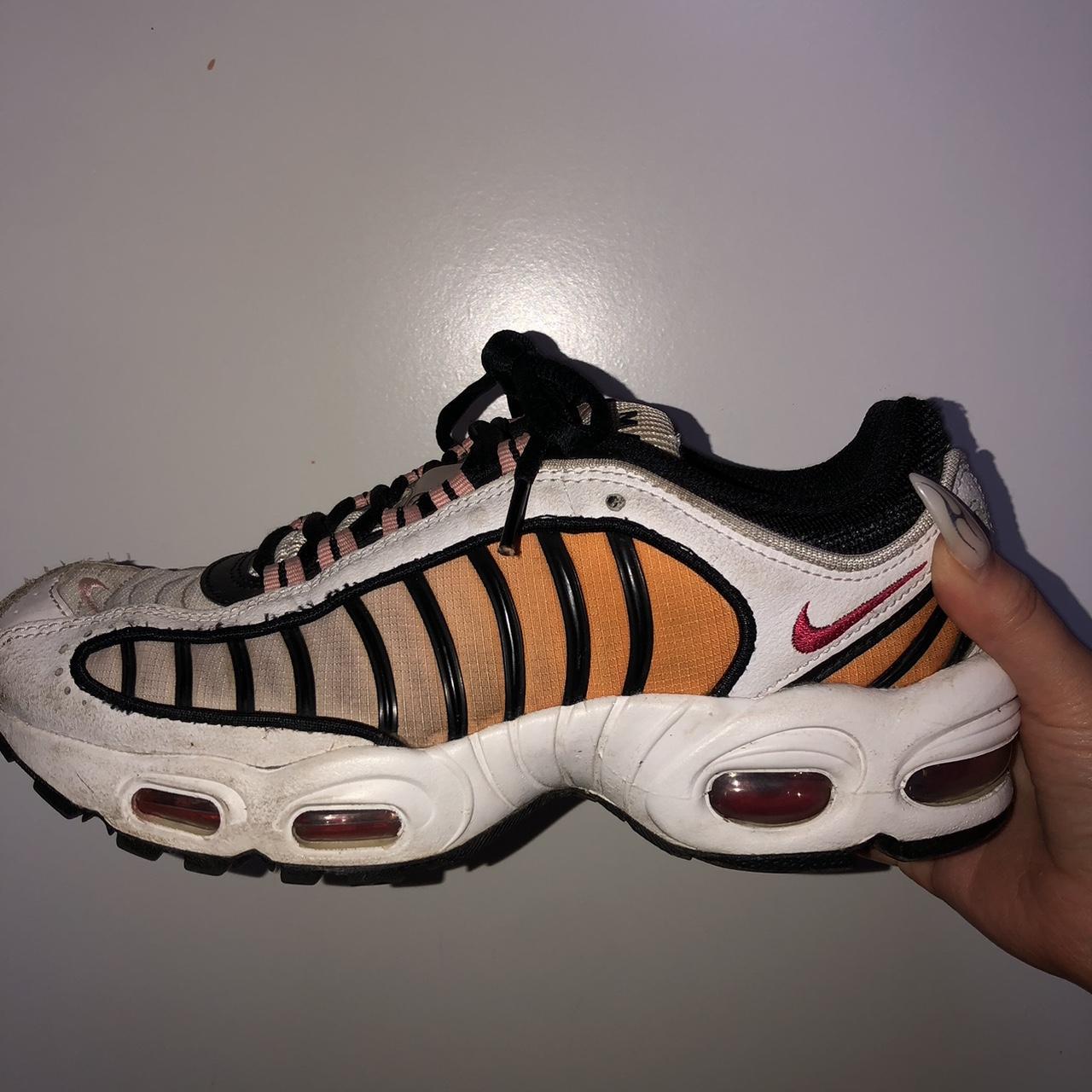 orange and white nike tailwinds. uk5. good condition... - Depop