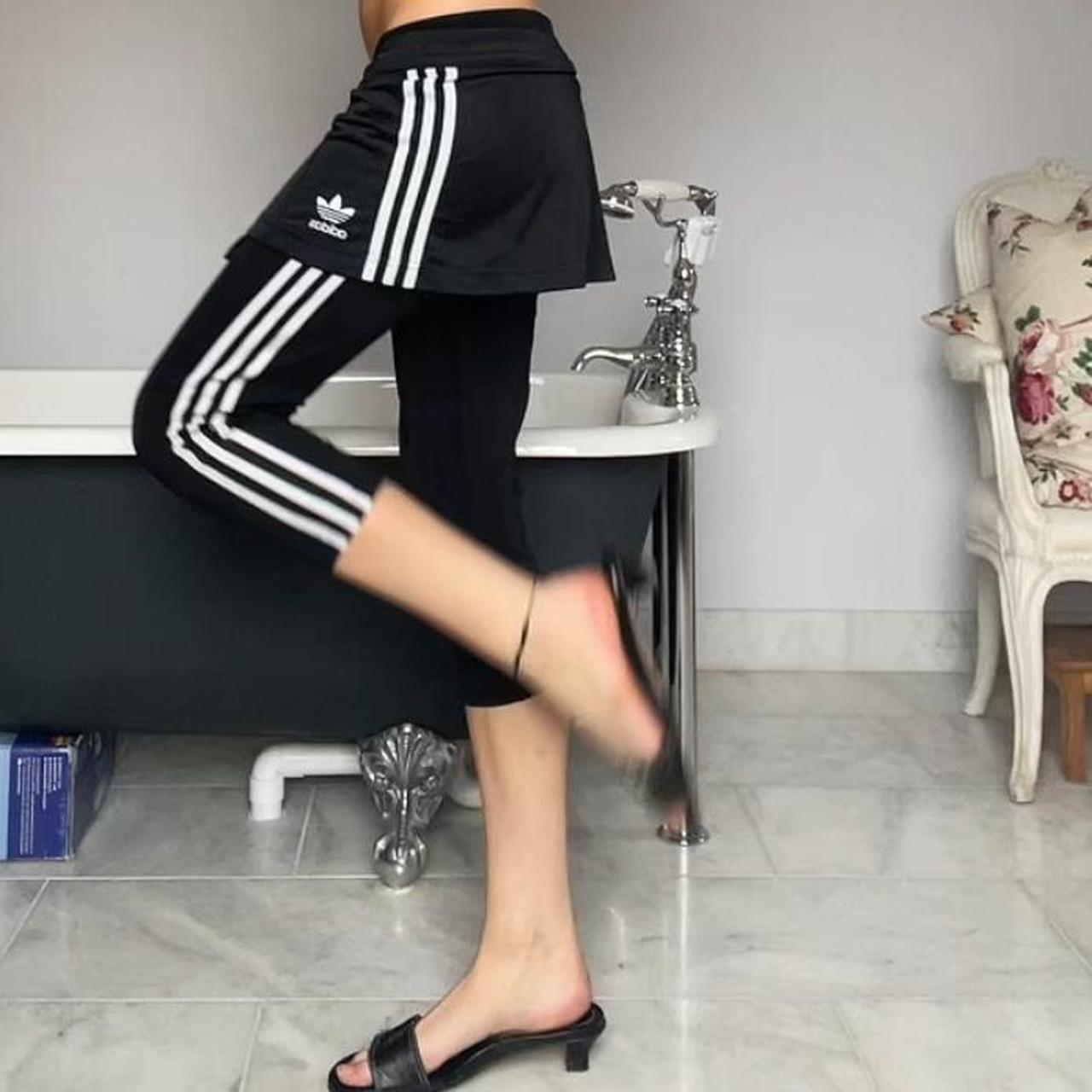 Adidas low rise black and white striped yoga capri... | Depop