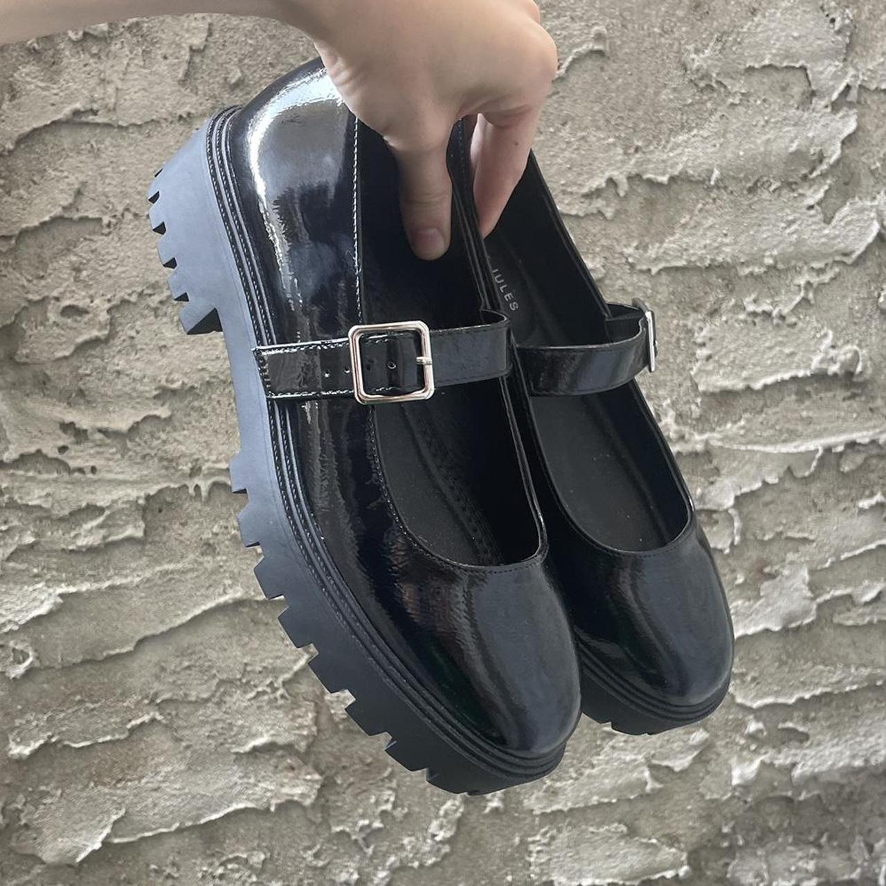 black platform flats with buckle🖤⛓️‍💥 only worn once,... - Depop