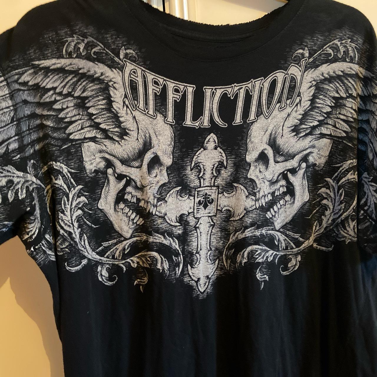Sick skull and cross affliction tee with distressed... - Depop