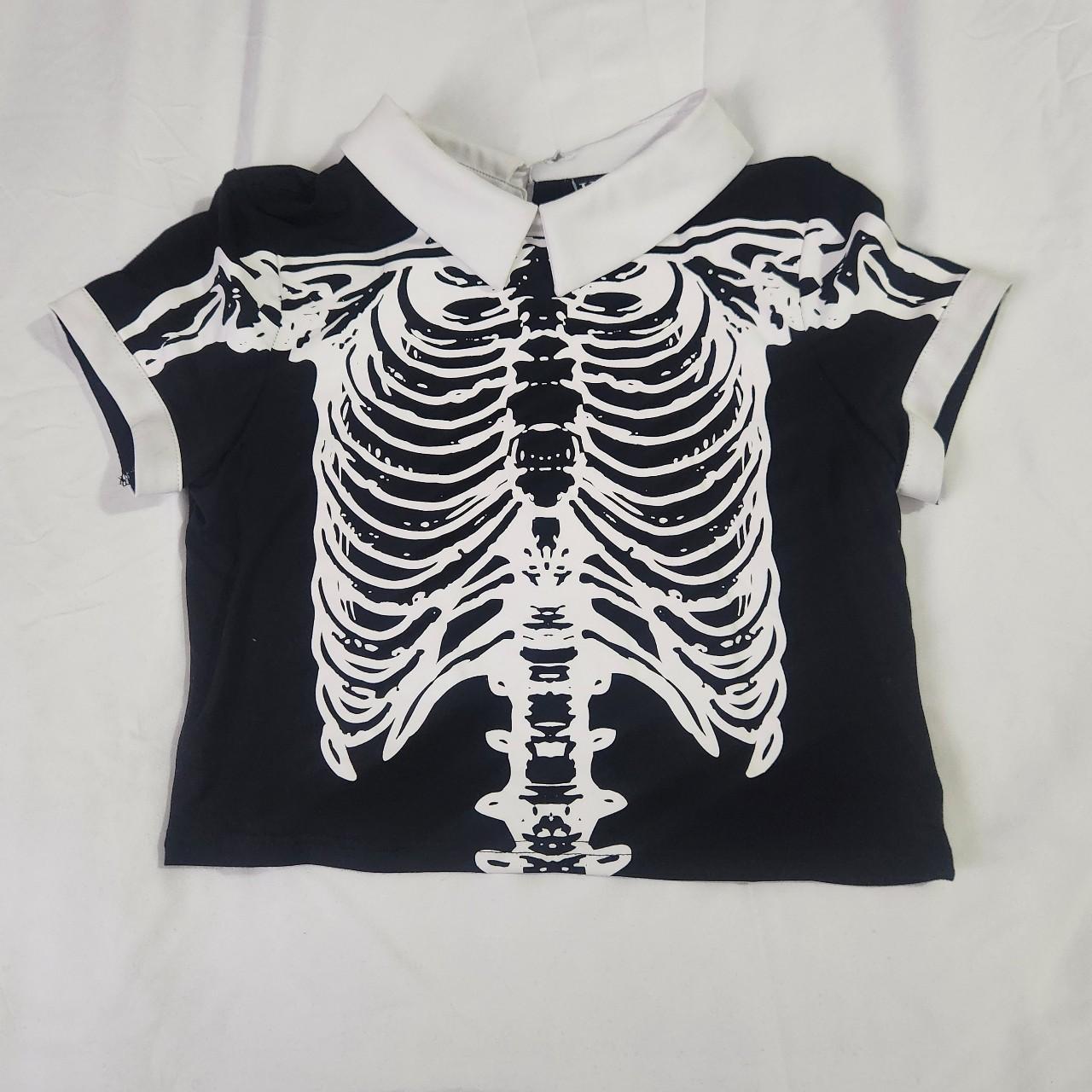 Killstar skeleton crop top. Barely worn, small stain... - Depop