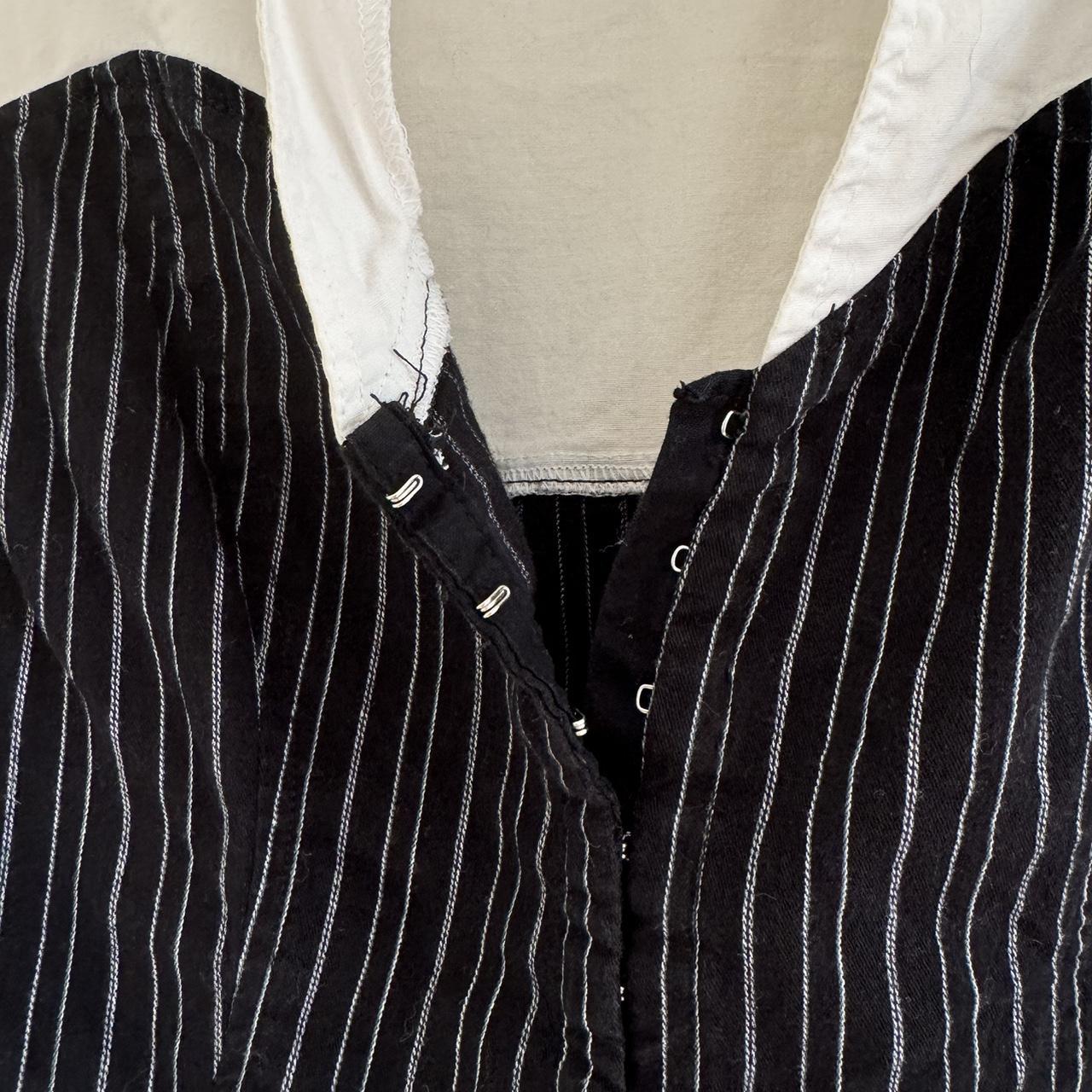 vintage 2000’s office siren blouse. navy pinstripe... - Depop
