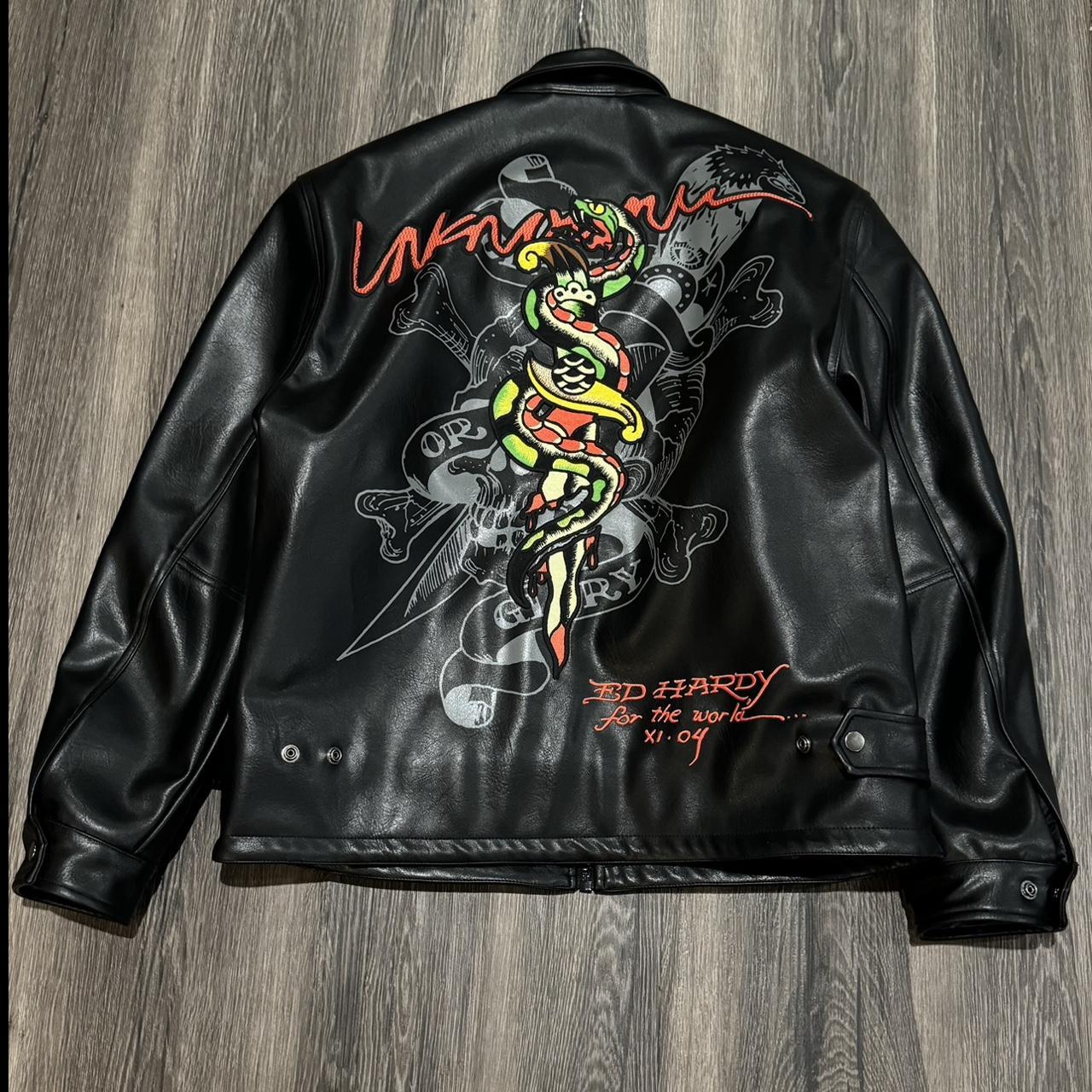 Ed Hardy Leather Jacket size Medium Worn couple of... - Depop