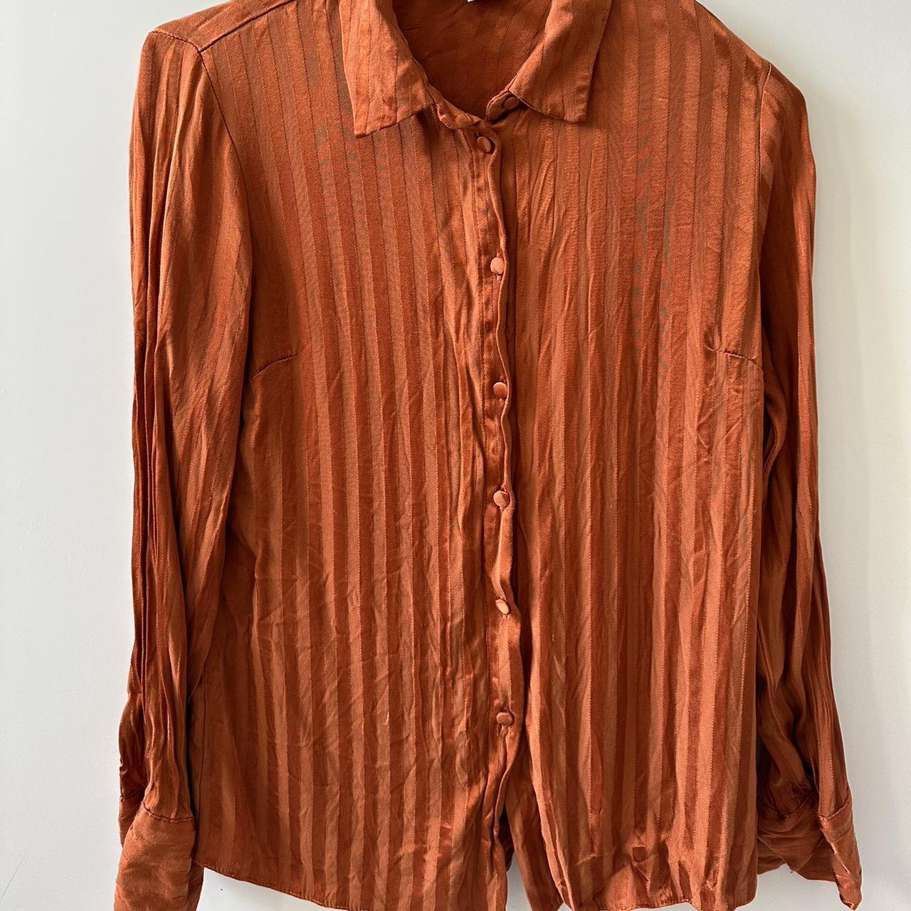 UK 6 orange striped shirt, worn a few times in great... - Depop