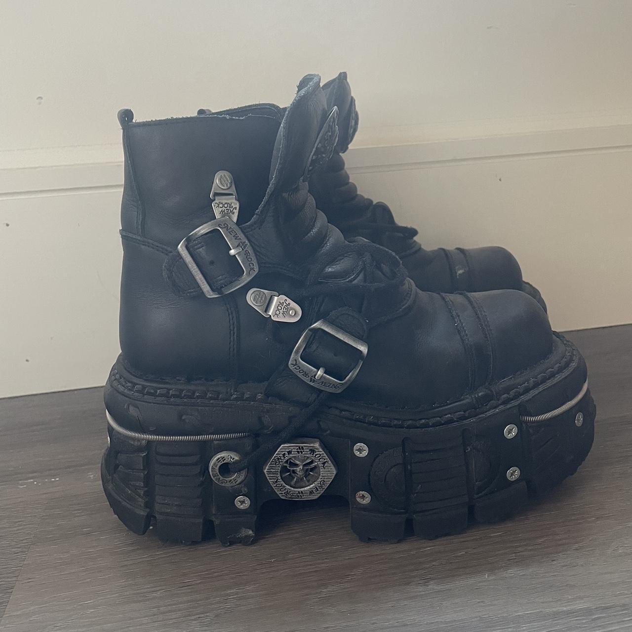 ON HOLD black new rock boots with crazy lacing and... - Depop