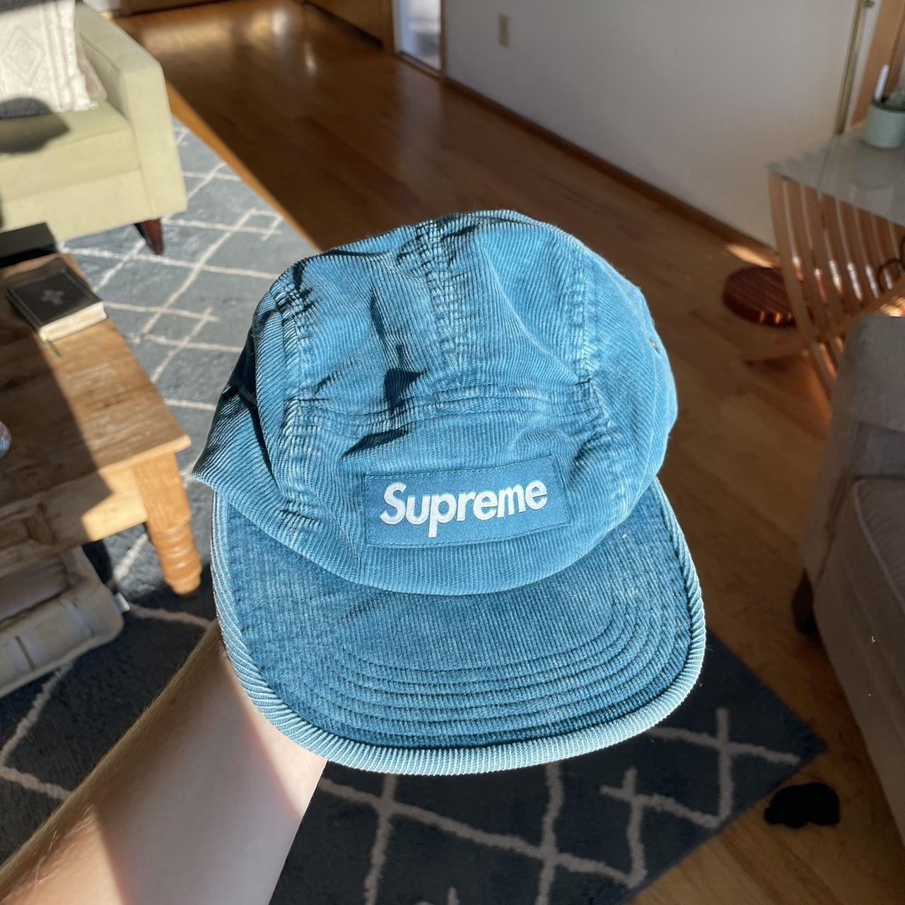 supreme teal blue corduroy hat barely used i think i... - Depop