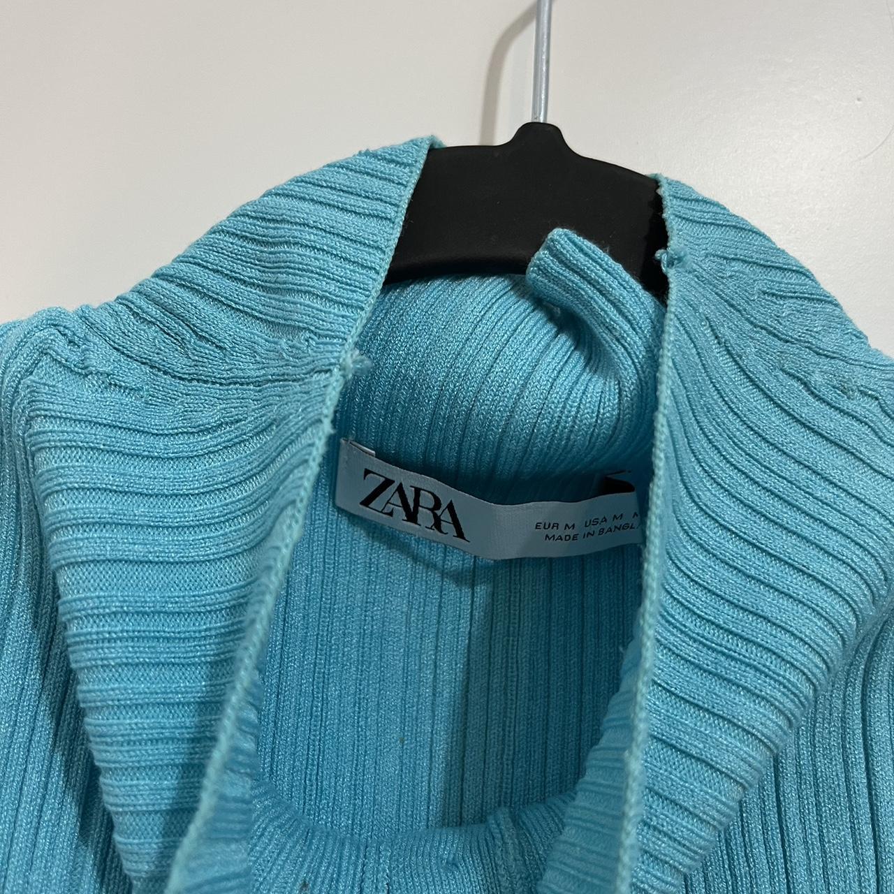 Zara crop top bright blue / turquoise ribbed,... - Depop