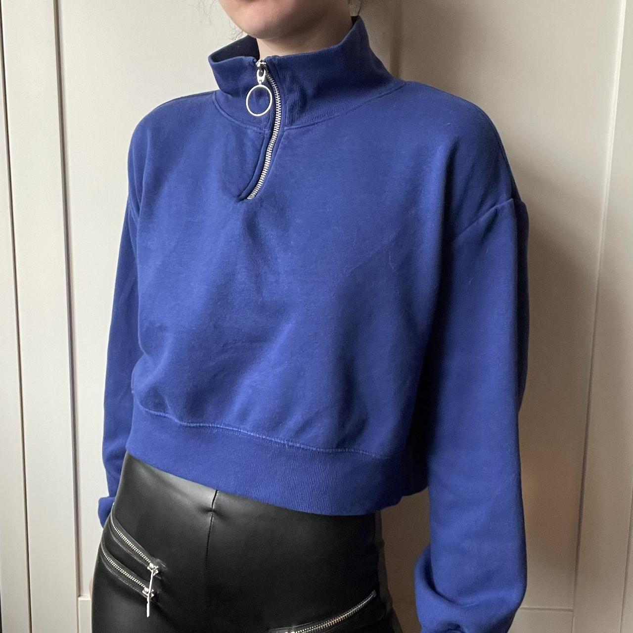Royal blue zip up high neck cropped sweatshirt.... - Depop
