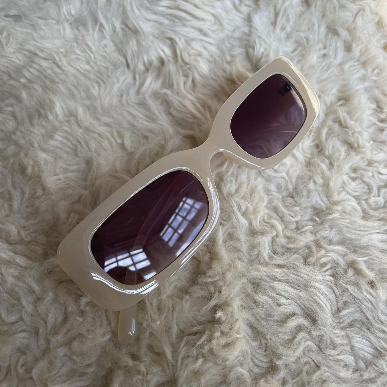 Cream Rectangular Framed Sunglasses With Black Depop