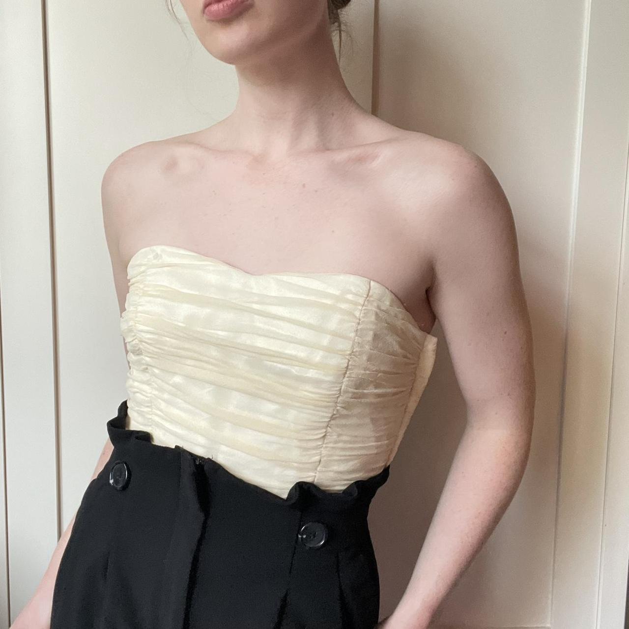Gorgeous cream pleated chiffon corset top. Modelled... - Depop