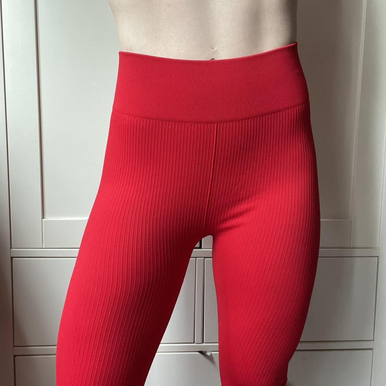 Cherry red ribbed super soft stretchy sports high... - Depop