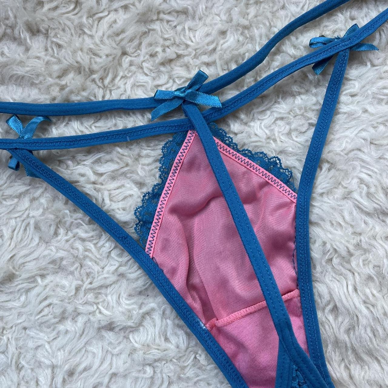 Tanga turquoise lace gstring with bow detail and key... | Depop
