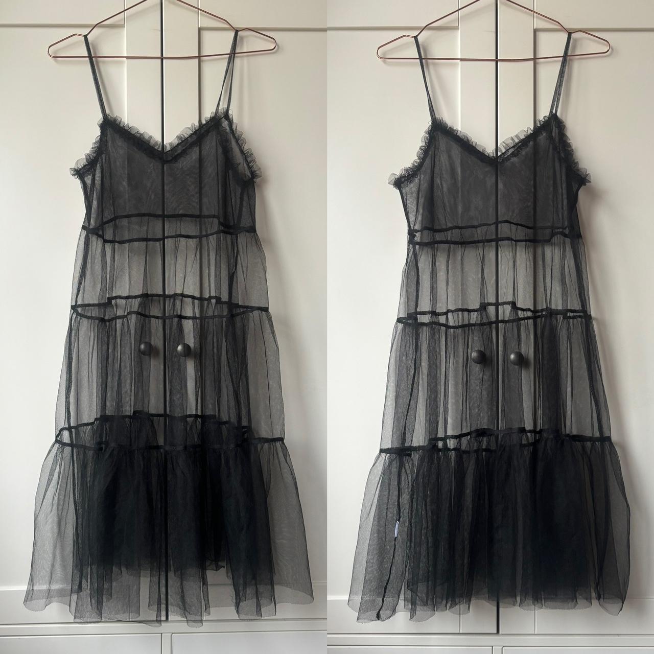 Beautiful sheer black tiered mesh midi dress with... - Depop