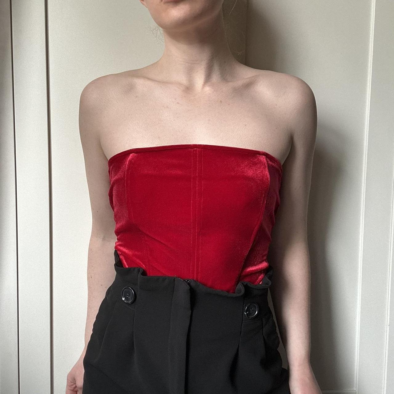 Velvet strapless cropped basque. Light plastic... - Depop