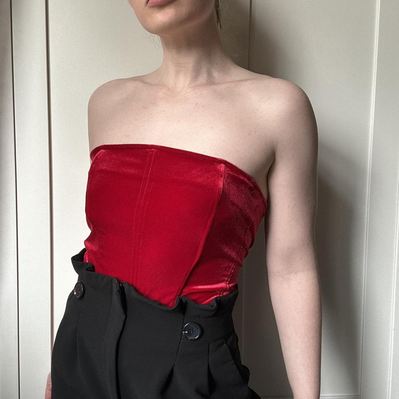 Velvet strapless cropped basque. Light plastic... - Depop