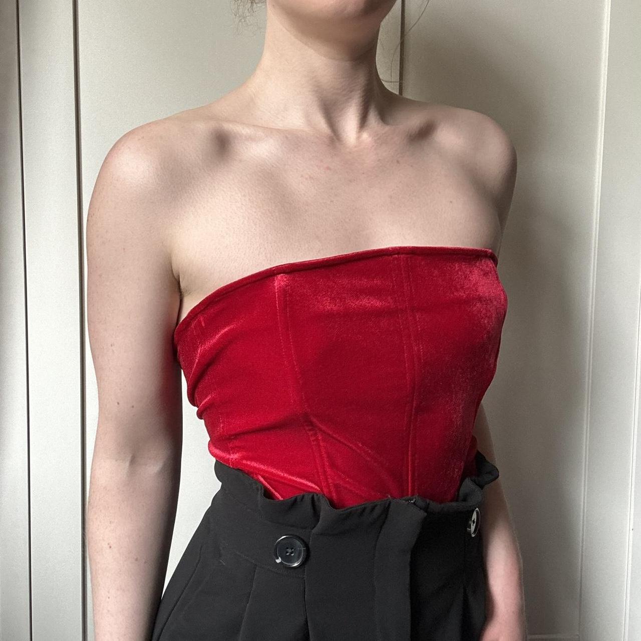 Velvet strapless cropped basque. Light plastic... - Depop