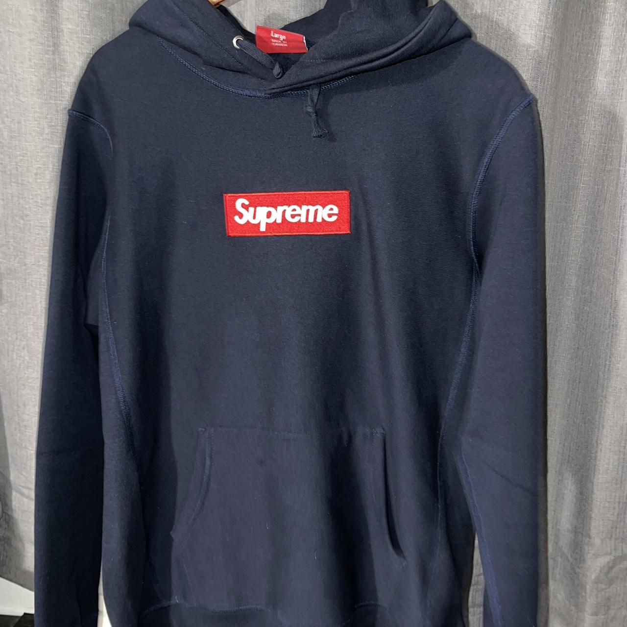 Large supreme hoodie Navy - Depop