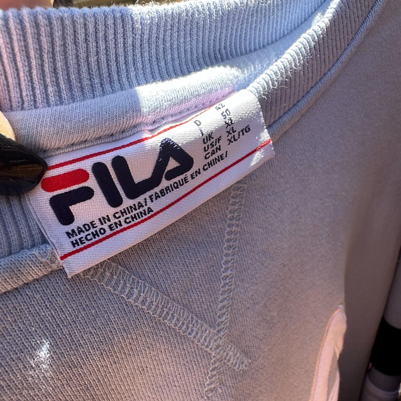 Fila Baby Blue Crewneck Size XL Pit to Pit: 20”... - Depop