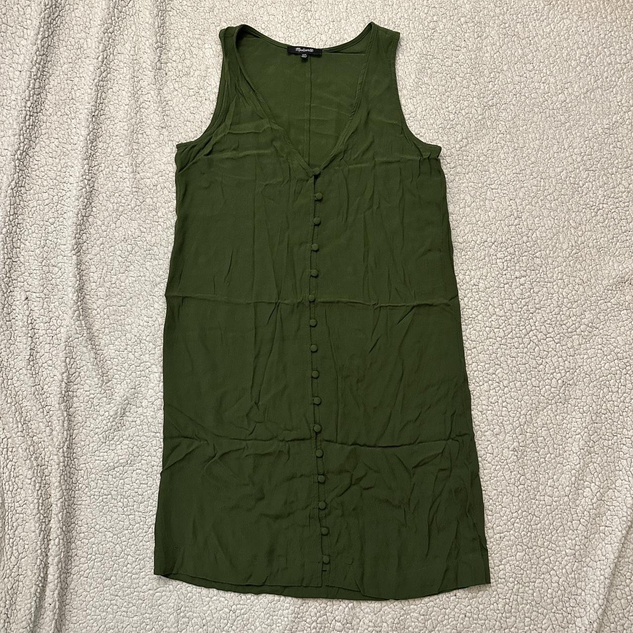Madewell Heather Button Front Slip Dress in Green... - Depop