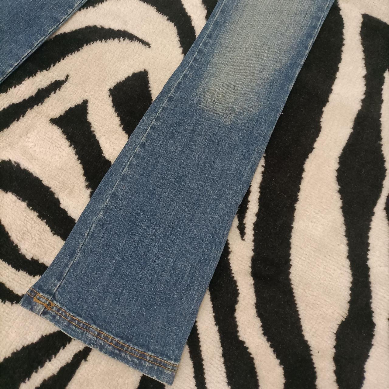 y2k paranoia flare low rise jeans size 27 petite... | Depop