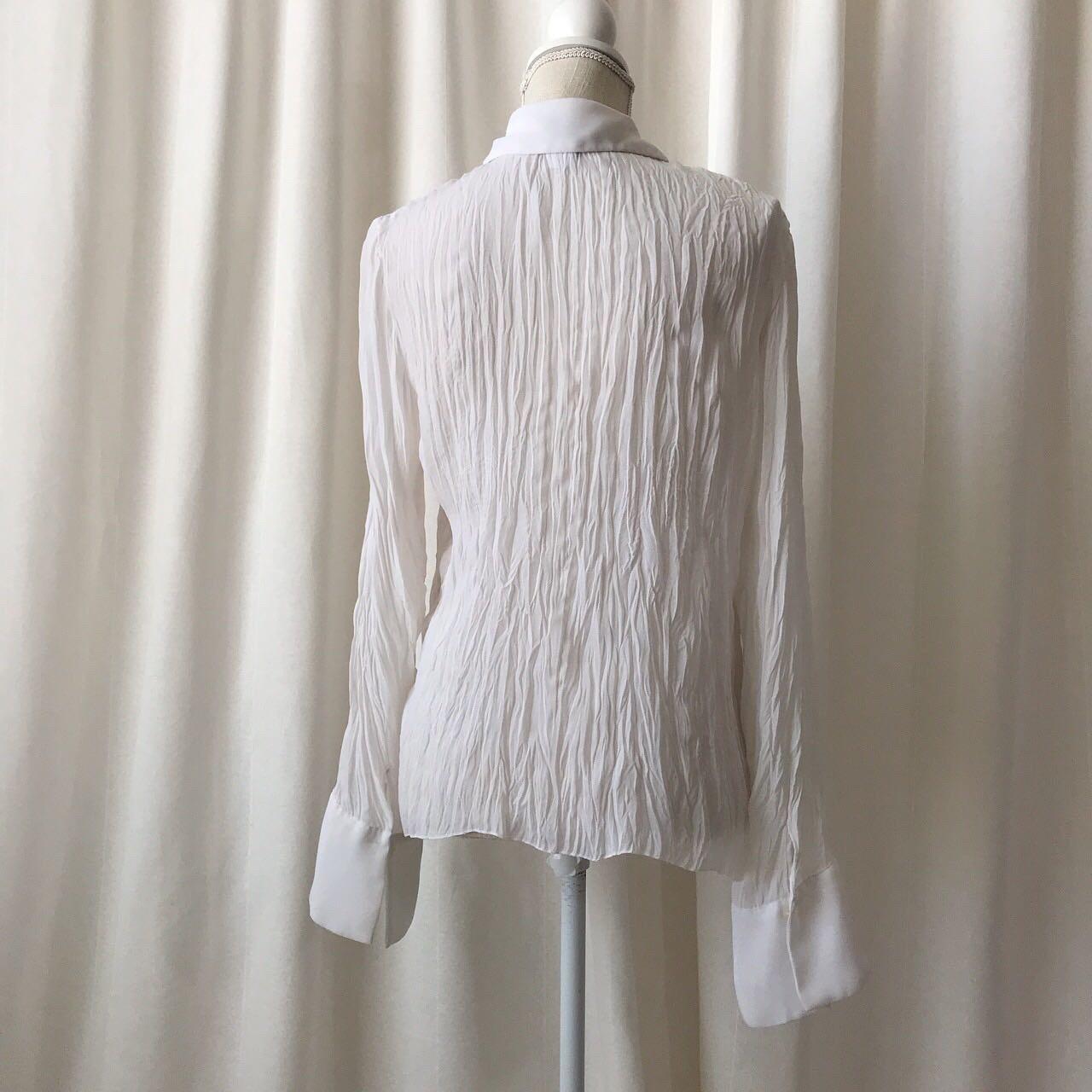 White romantic frilly tie top sheer crinkle fabric... - Depop