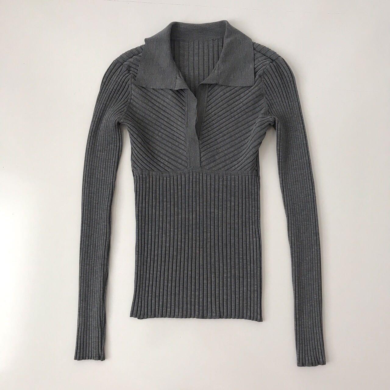 Grey collared long sleeve top The perfect pullover... - Depop