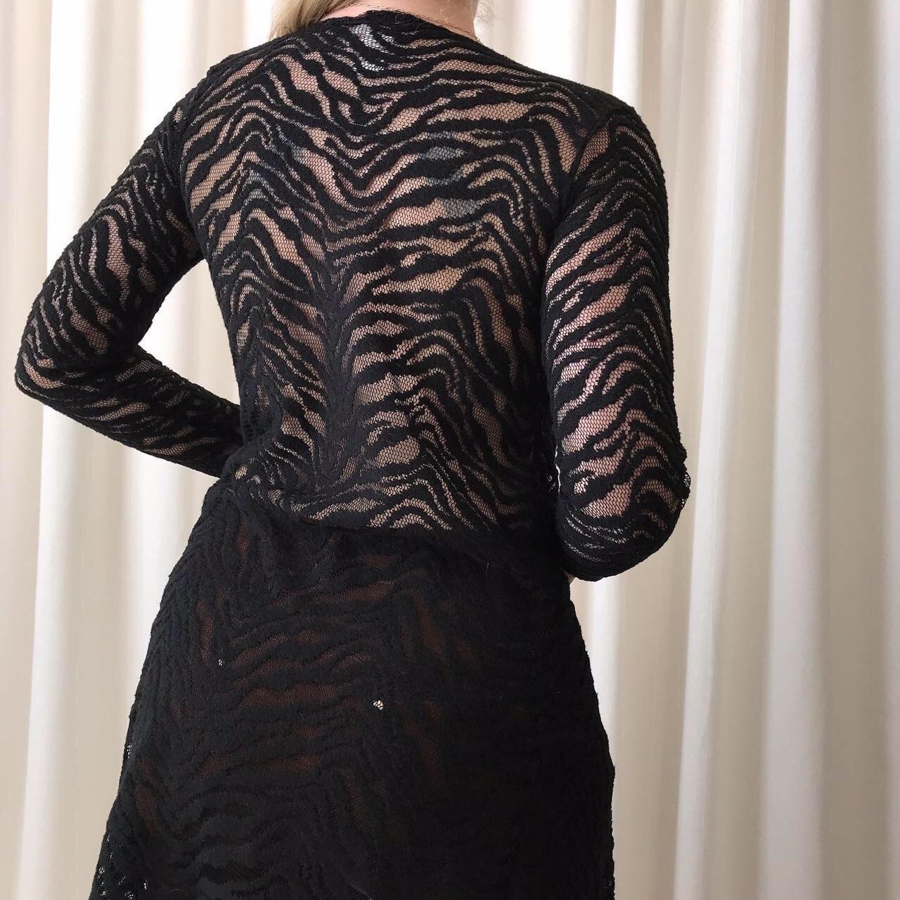 Black sheer mesh cardigan sweater Zebra print,... - Depop