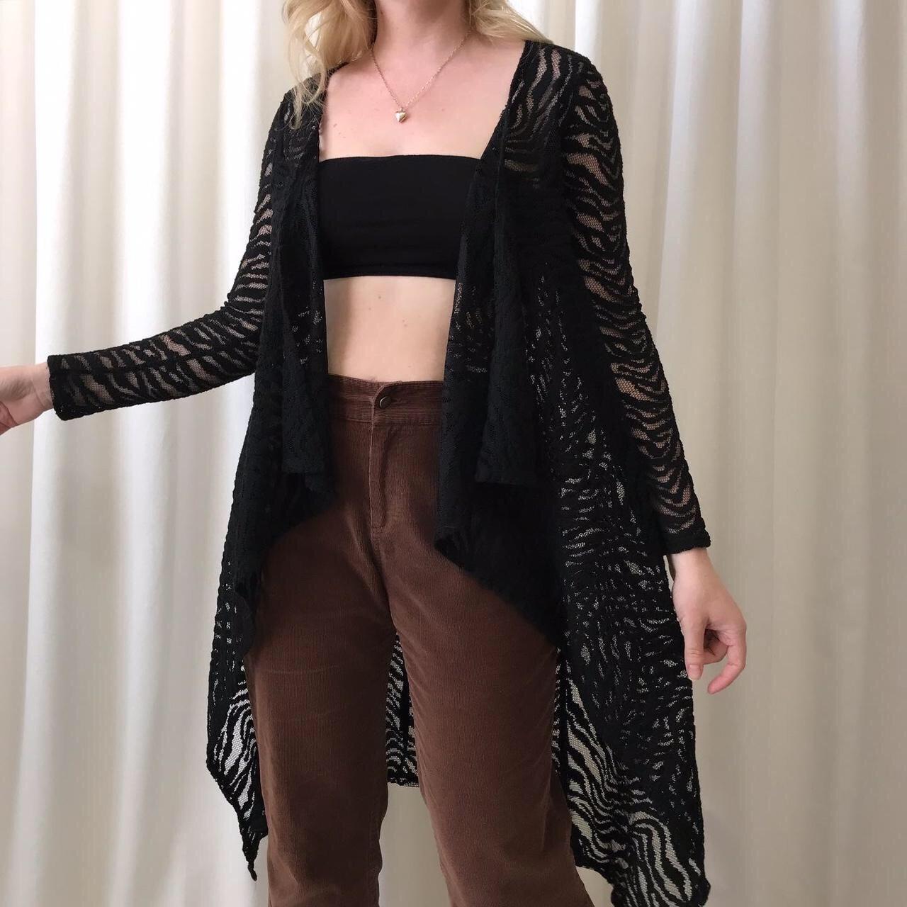 Black sheer mesh cardigan sweater Zebra print,... - Depop