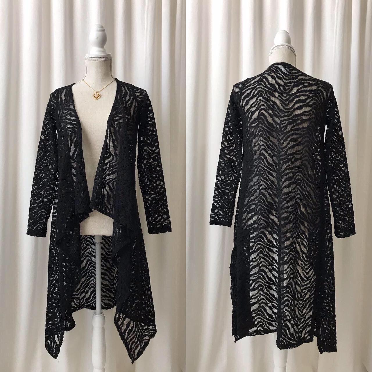 Black sheer mesh cardigan sweater Zebra print,... - Depop