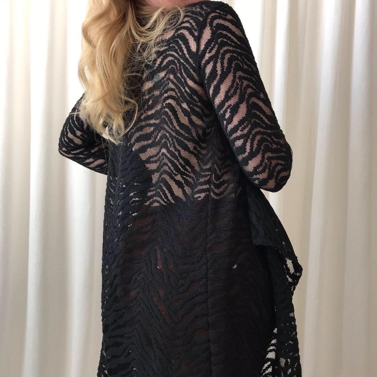 Black sheer mesh cardigan sweater Zebra print,... - Depop