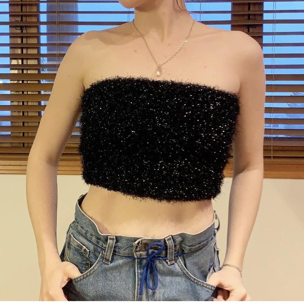 Fluffy knit glittery Crop top (Polyamide, Polyester,... - Depop