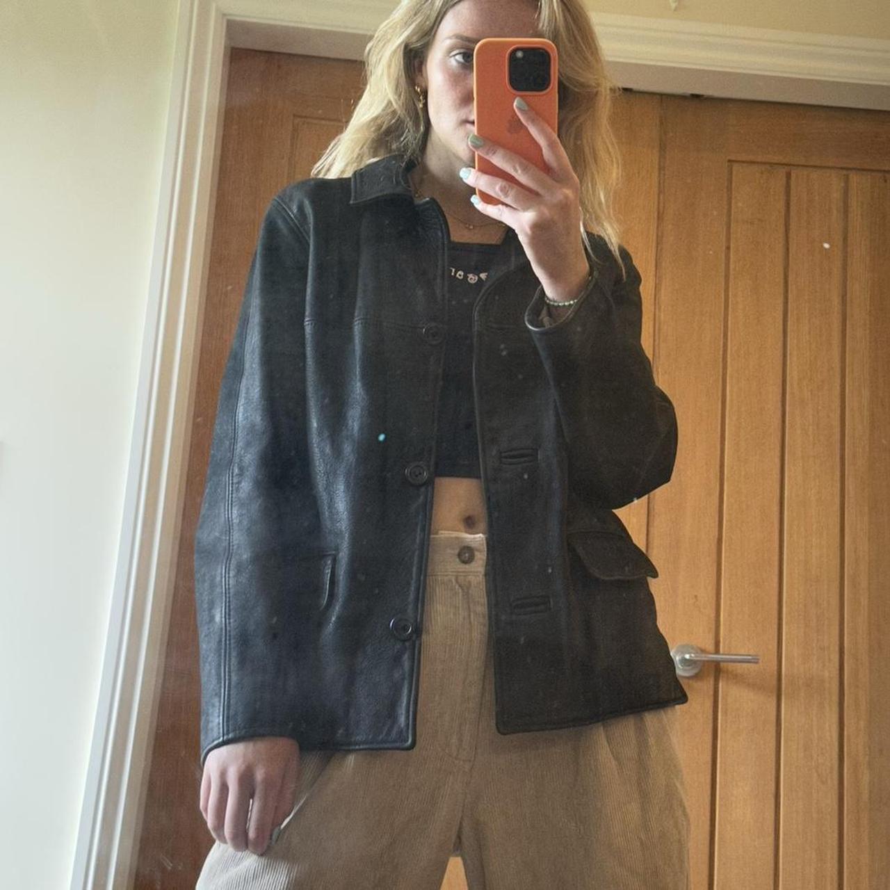 Incredible vintage black leather box jacket, with... - Depop