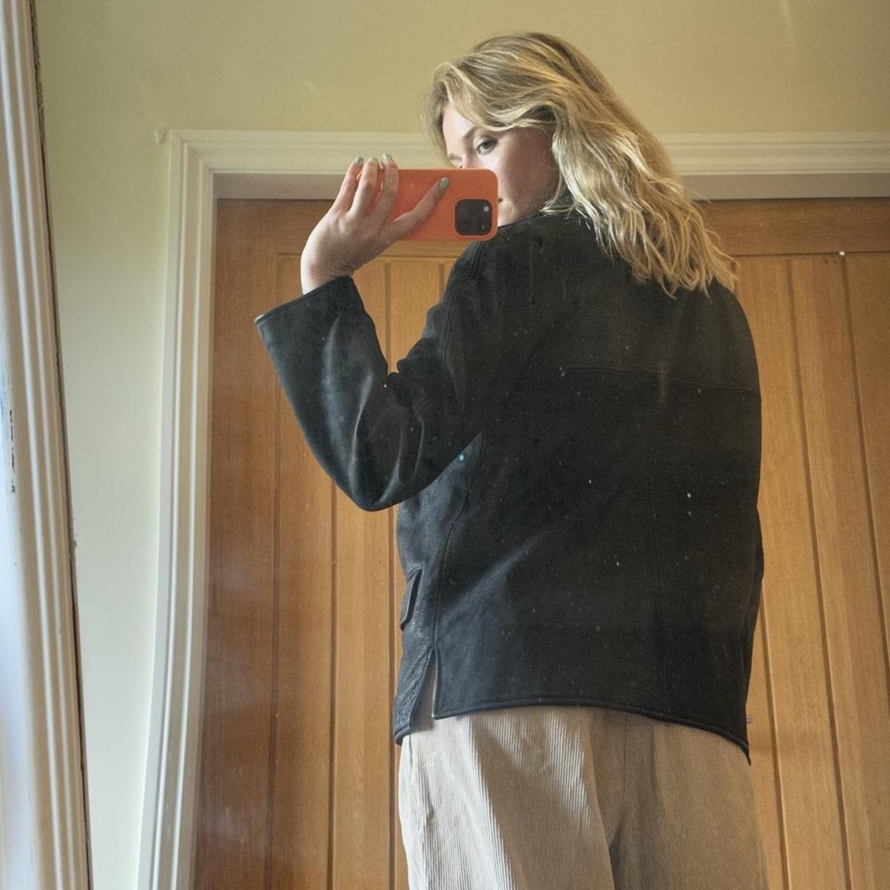 Incredible vintage black leather box jacket, with... - Depop