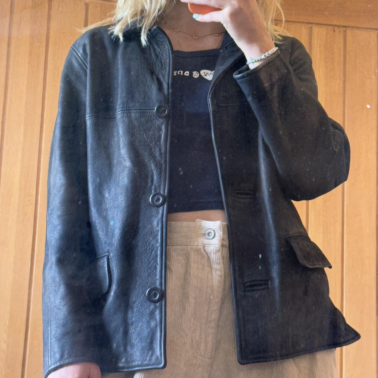 Incredible vintage black leather box jacket, with... - Depop