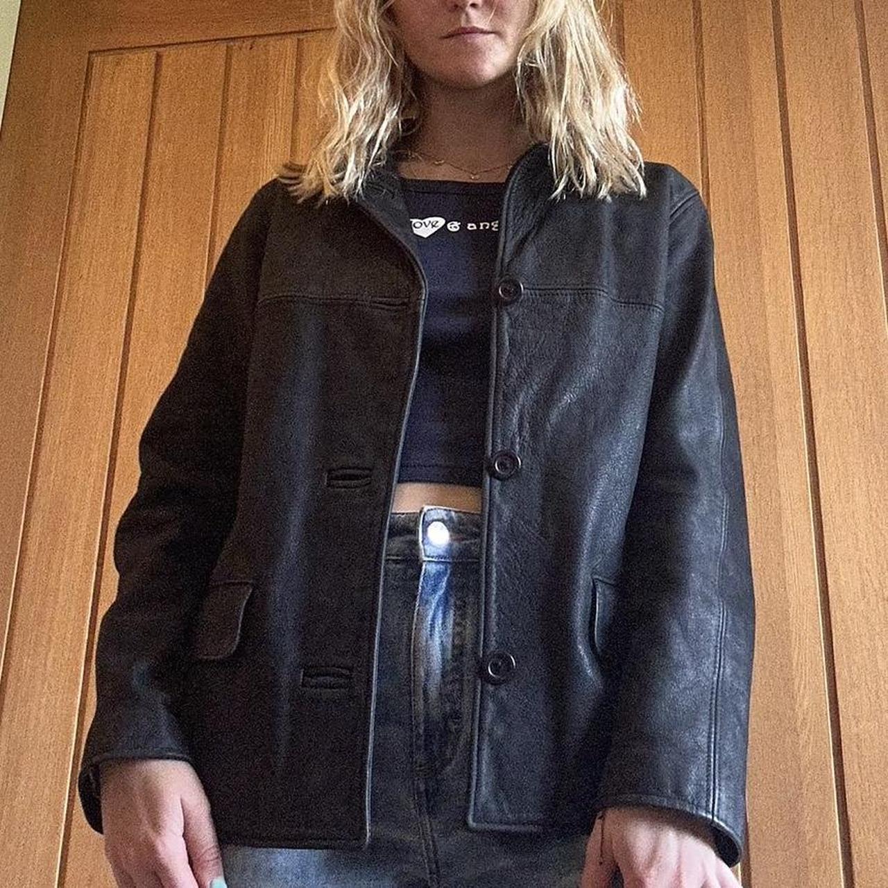 Incredible vintage black leather box jacket, with... - Depop
