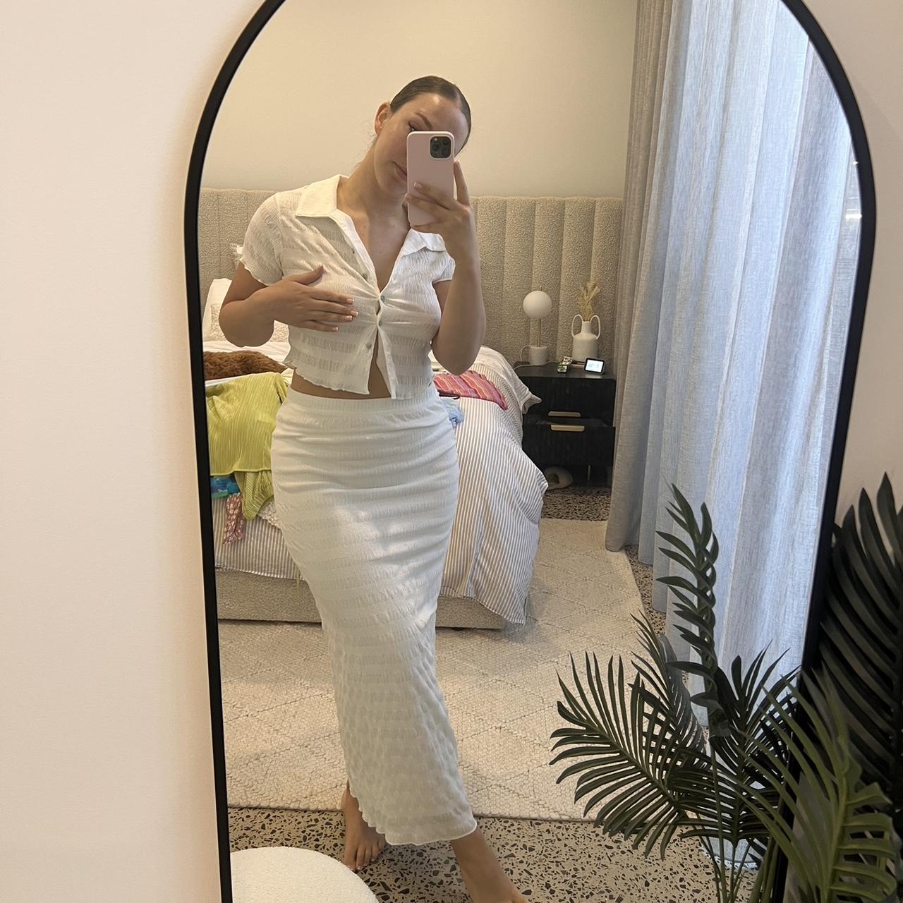 White Glassons set Worn once Top size M Skirt size L - Depop