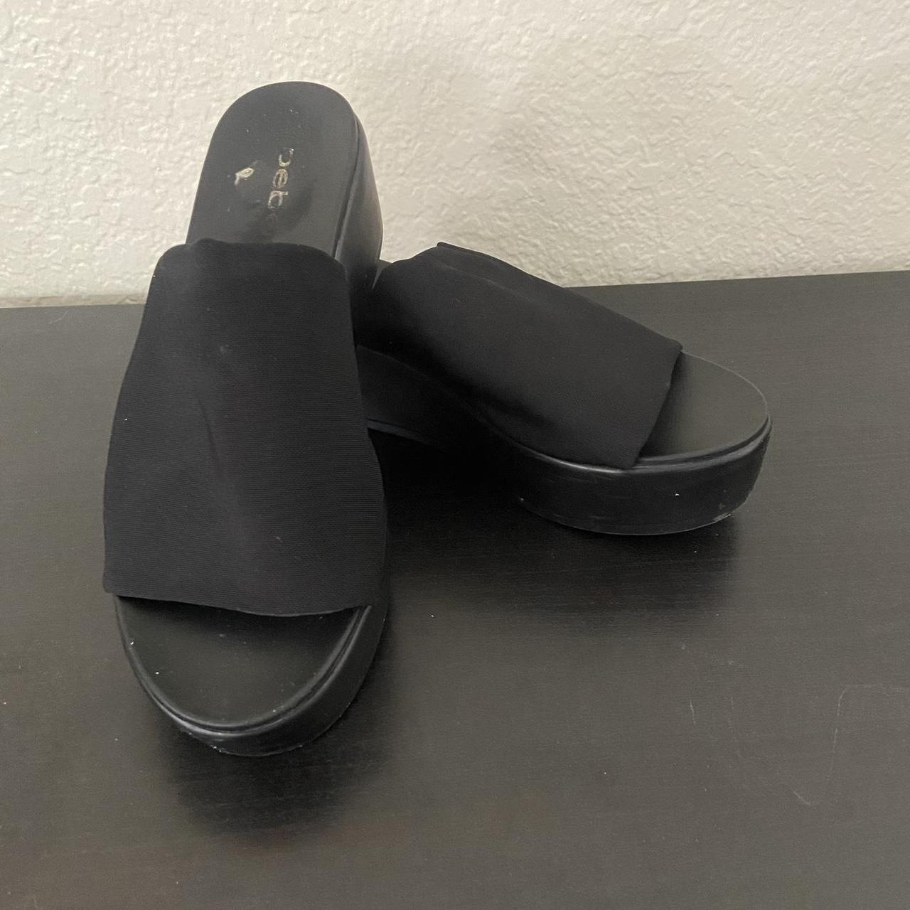 90s style black Bebe slip on platform sandals. Size... - Depop