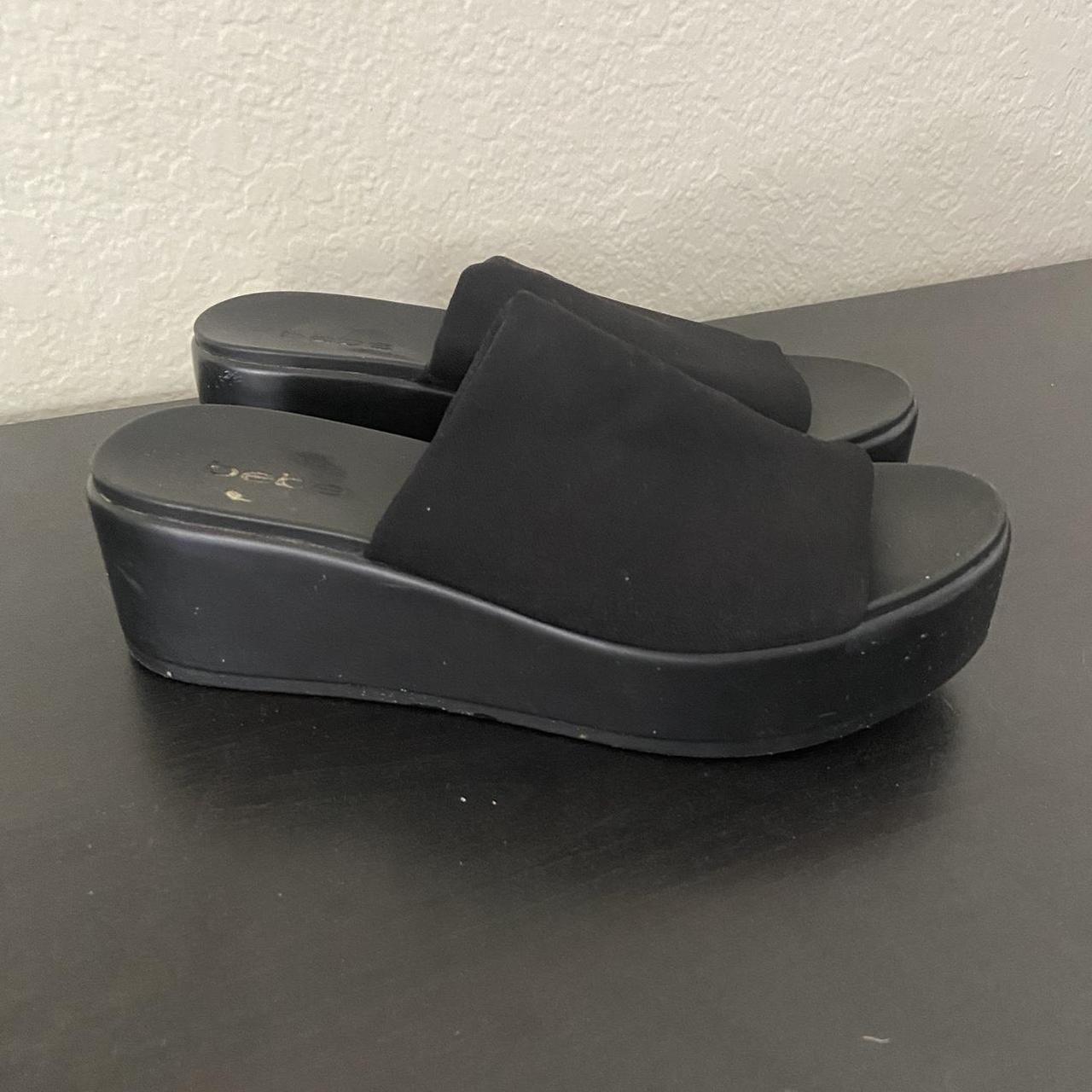 90s style black Bebe slip on platform sandals. Size... - Depop