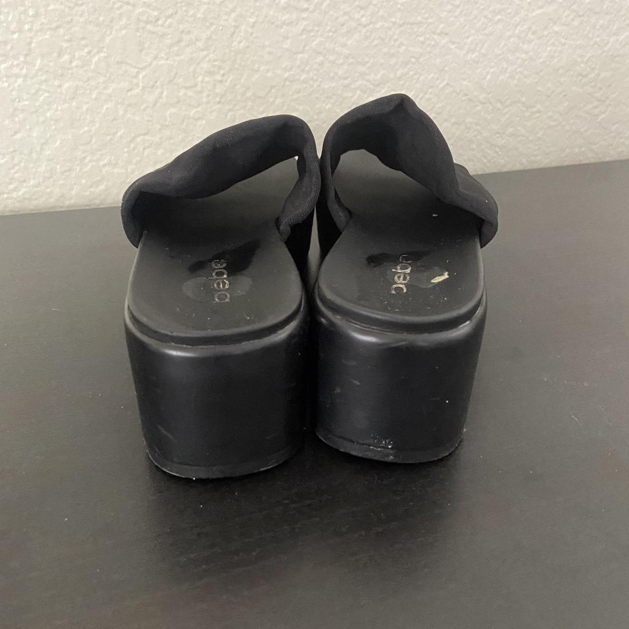 90s style black Bebe slip on platform sandals. Size... - Depop