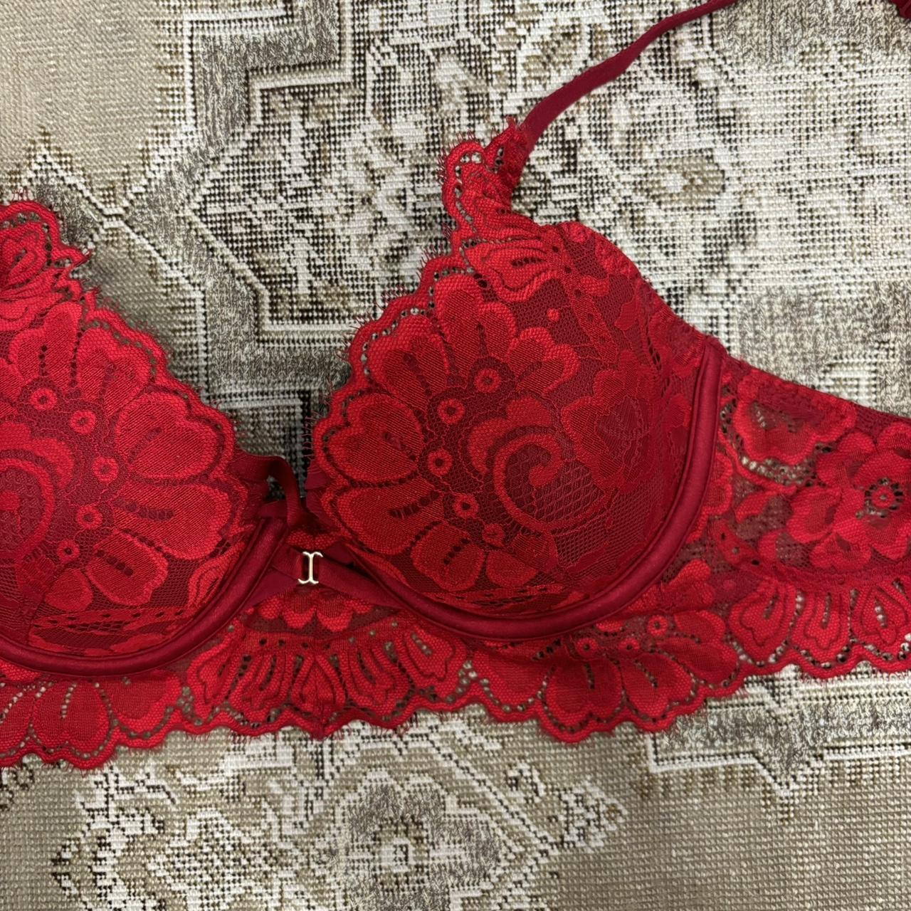 Red lace bra Lightly lined, adjustable straps can... - Depop