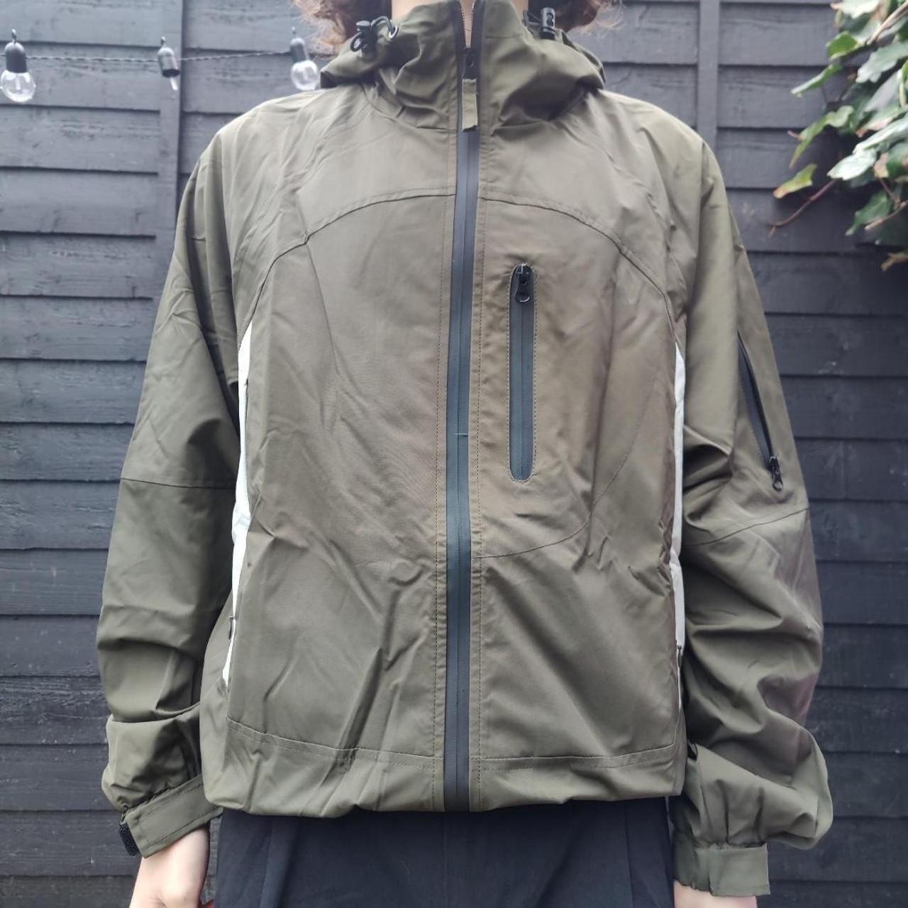 Green panelled waterproof Teflon zip jacket - Brand... - Depop