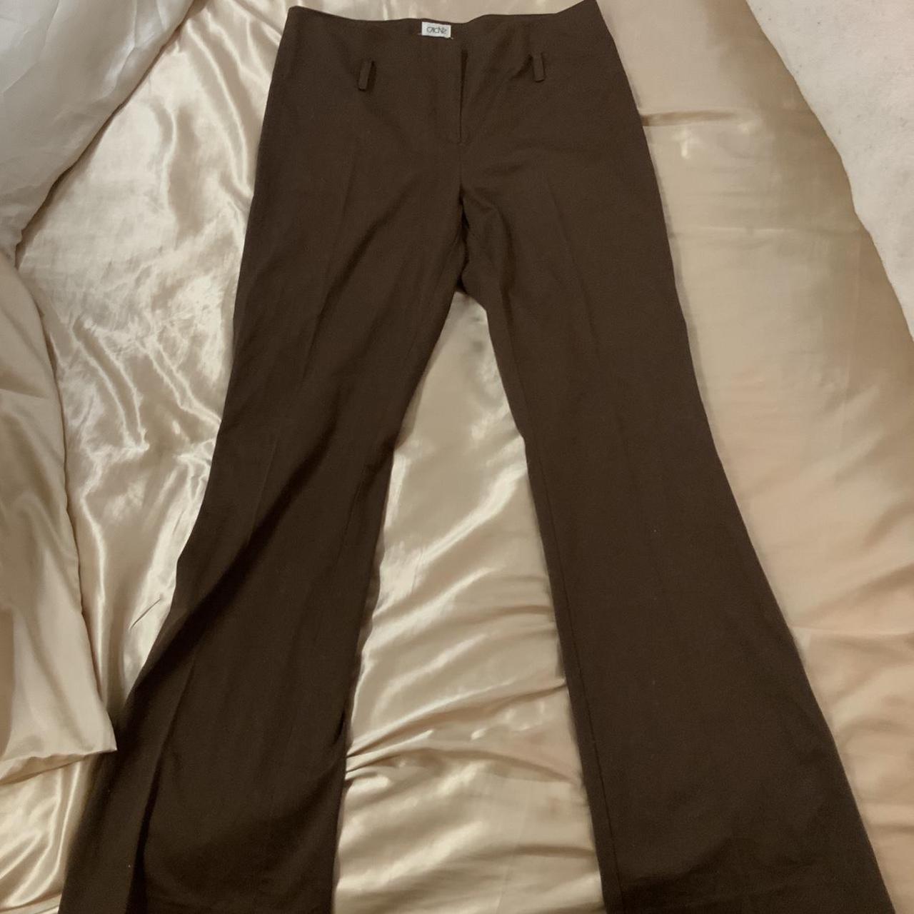 caché minimalist low rise brown flare pants... - Depop