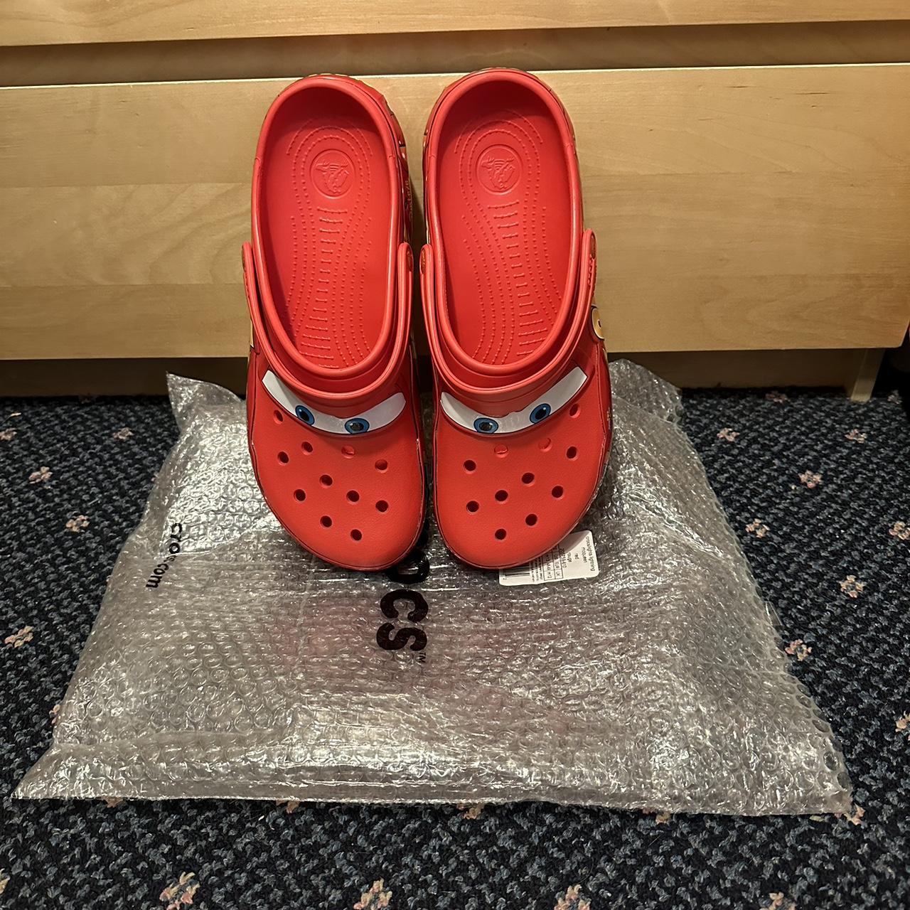 Crocs Men's Red and Yellow Slides | Depop