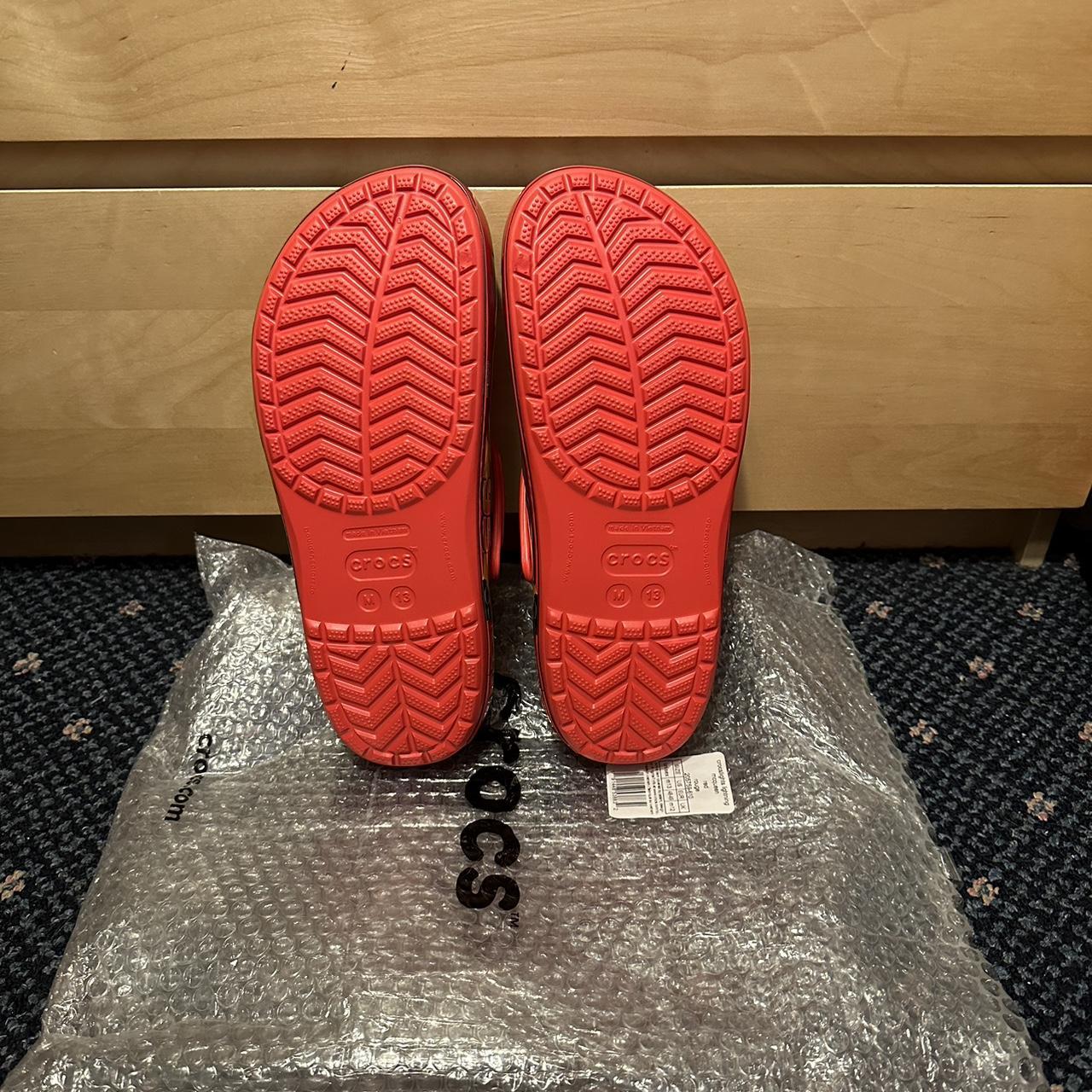 Crocs Men's Red and Yellow Slides | Depop